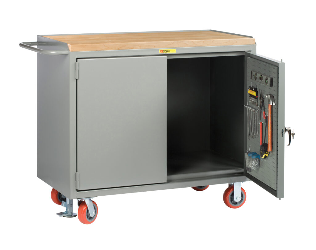 Mobile Bench Cabinets with Pegboard or Louvered Panel Doors - Little Giant