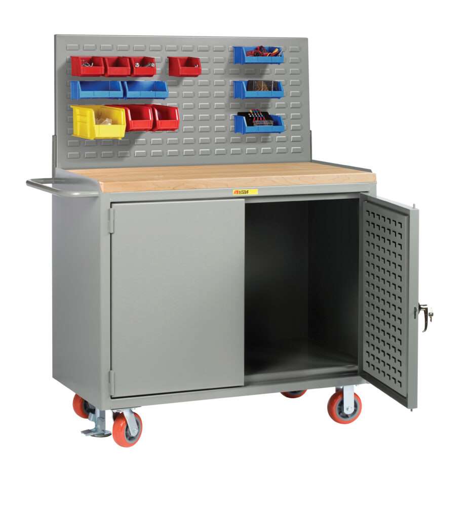 Mobile Bench Cabinets with Pegboard or Louvered Panel Doors - Little Giant