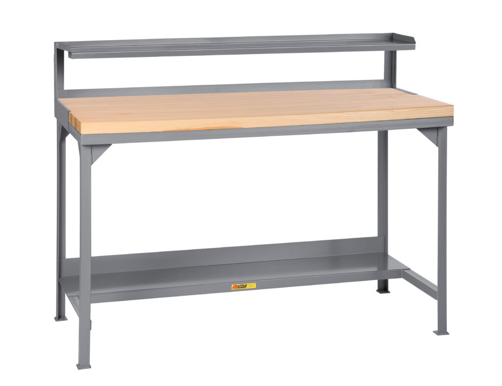 Welded Steel Workbenches with Butcher Block Top & Riser Shelf - Little ...